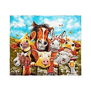 Dawhud Direct Cartoon Selfie Farm Animals Fleece Blanket for Bed, 50" x 60" Farm Animal Fleece Throw Blanket for Women, Men and Kids - Super Soft Plush Horse Blanket Throw