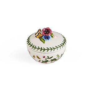 Portmeirion Elegant Botanic Garden Butterfly Trinket Box, 2.5" - Floral Motif Organizer for Rings, Bracelets, Small Jewelry - Durable Dolomite with Chip-Resistant Glaze - Decorative Holder