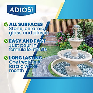 Adios! Fountain Cleaner and Clarifier for Outdoor and Indoor Fountains – Safe for Plastic, Metal, Glass and Stone (32oz)
