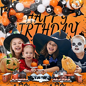 Halloween Birthday Party Decorations, Halloween Decorations Indoor/Outdoor for Kids, Halloween Party Decorations with Halloween Birthday Banner Backdrop Halloween Balloons Arch Kit