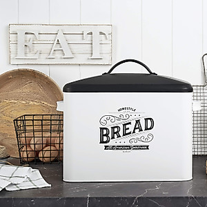 Extra Large White Bread Box with Black Lid - Bread Boxes for Kitchen Counter - Holds 2+ Loaves for All Your Bread Storage – Farmhouse Kitchen Vintage Bread Storage Container and Counter Organizer