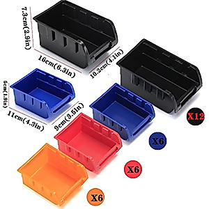 MULSAME Wall Mounted Storage Bins Parts Rack 4 Colors 30PCS Bin Organizer Garage Plastic Shop Tool, Garage Organizers and Storage