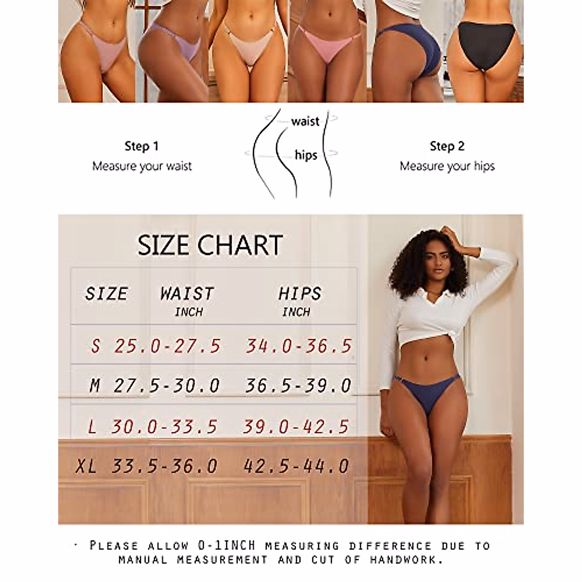 ROSYCORAL Womens Seamless Underwear Adjustable Undies No Show Hipster Bikini Panties Sexy Cheeky 6 Pack S-XL (L)