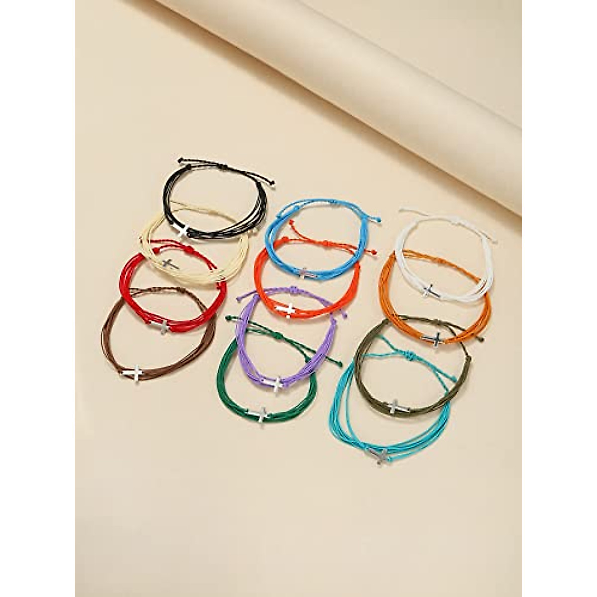 Handmade Cross Colorful Adjustable Braided String Bracelet Friendship Couple Tiny Sideways Cross Rope Bangle Lucky Protection Jewerly for Women Men Teens-set