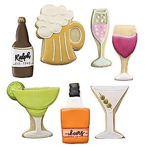 Cocktail Party Cookie Cutters 7-Pc. Set Made in the USA by Ann Clark, Beer Bottle, Beer Mug, Martini Glass, Wine Glass and More