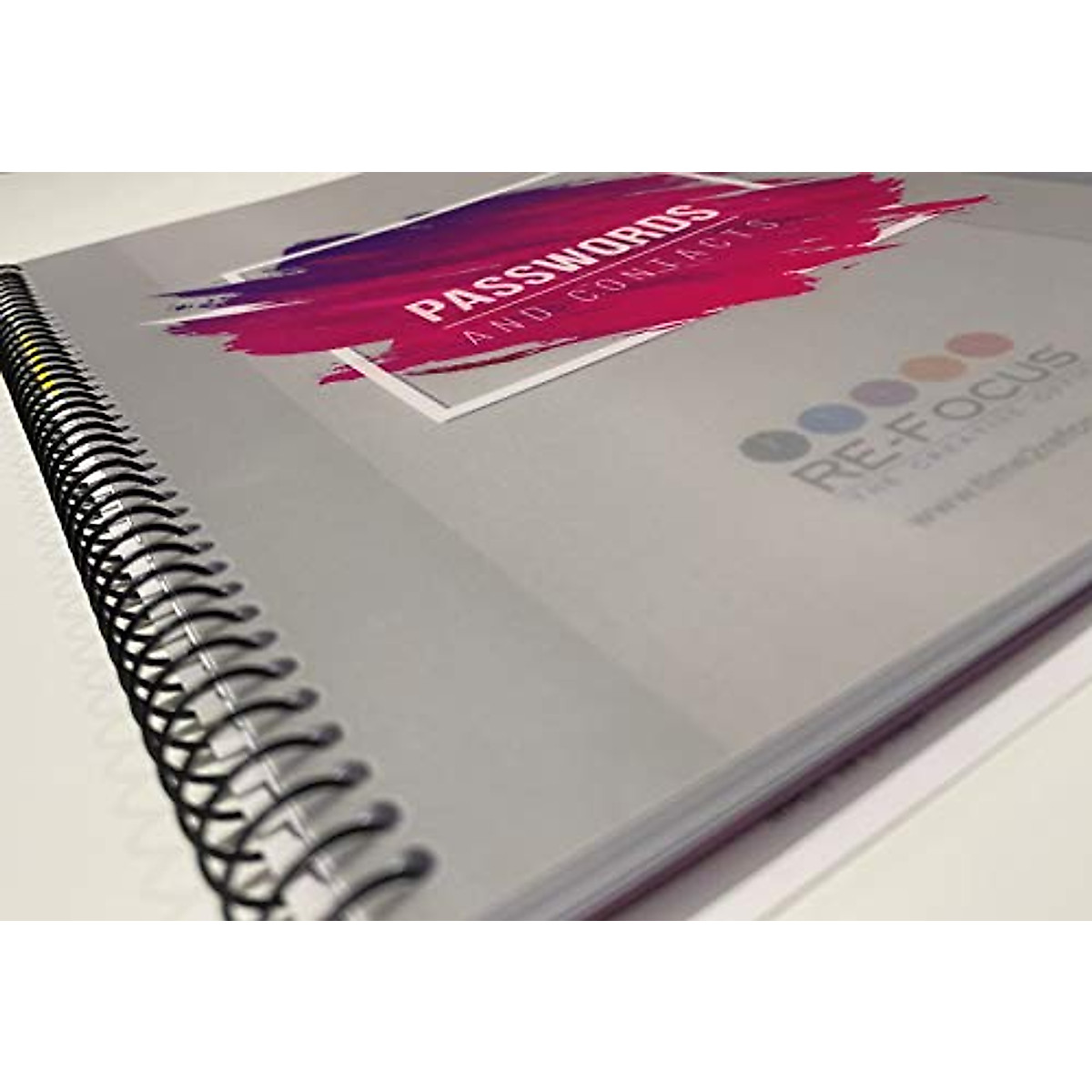 RE-FOCUS Password Book with Alphabetical Tabs 10"x7.6" Spiral Bound Credentials keeper Saves All Internet Login Details (Pink)