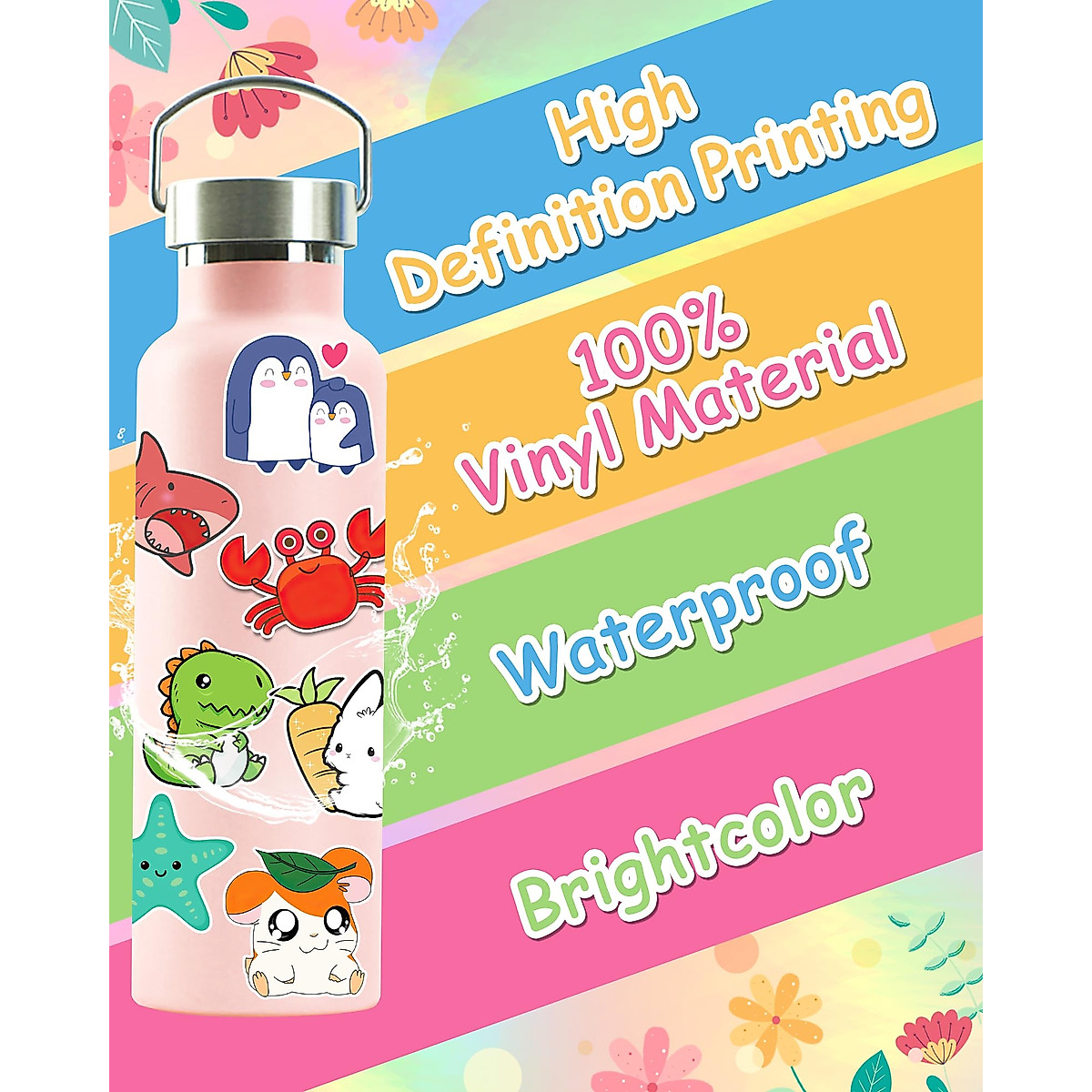Zartores 300 Pcs Cute Animal Stickers for Kids, Water Bottle Stickers, Laptop Vinyl Waterproof Stickers, Skateboard Hydroflask Phone Aesthetic Sticker Pack for Teens Girls.