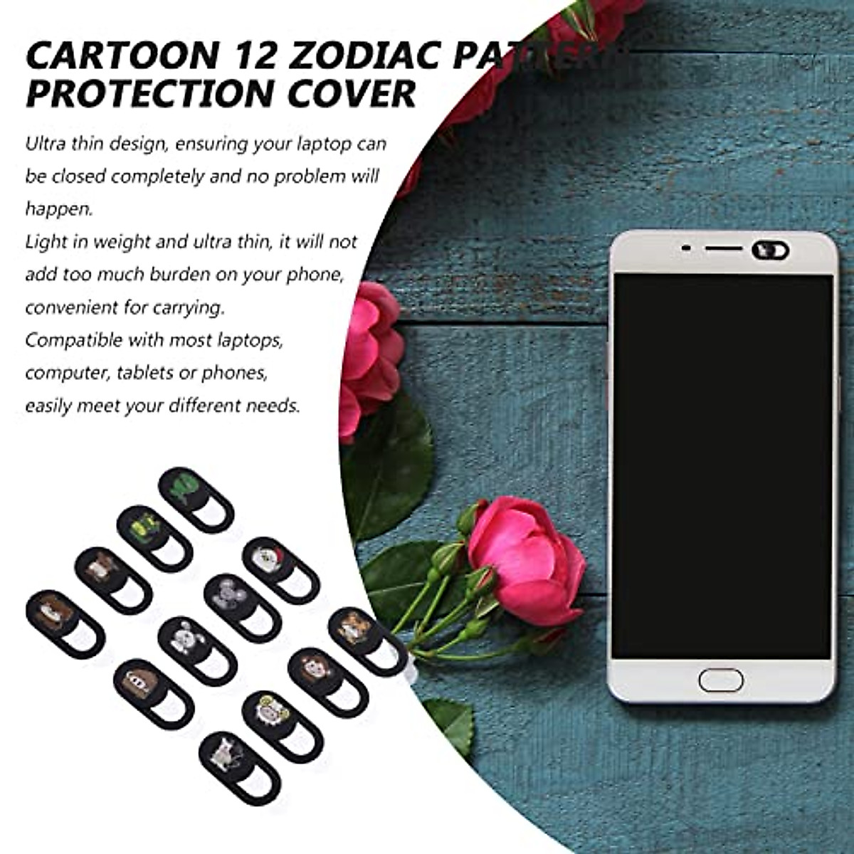SOLUSTRE Laptop Camera Cover Slide PC Stickers 12pcs Cartoon Webcam Cover Webcam Cover Slider Webcam Slider Camera Cover for Laptop Tablet Phone Camera (Black) Computers Laptops Computer Camera