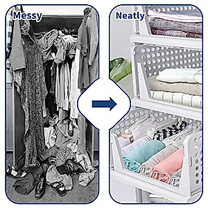 mupera Stackable Plastic Storage Basket - Upgrade Collapsible Shelf Baskets(2023 New), Stackable Plastic Clothes Storage Bins, Foldable Storage Box Folding Drawer for Home Office Multiple Uses