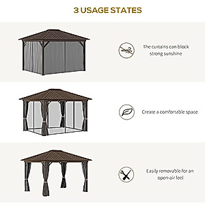 Outsunny 10' x 12' Hardtop Gazebo Canopy with Galvanized Steel Roof, Aluminum Frame, Permanent Pavilion with Top Hook, Netting and Curtains for Patio, Garden, Backyard, Deck, Lawn, Gray