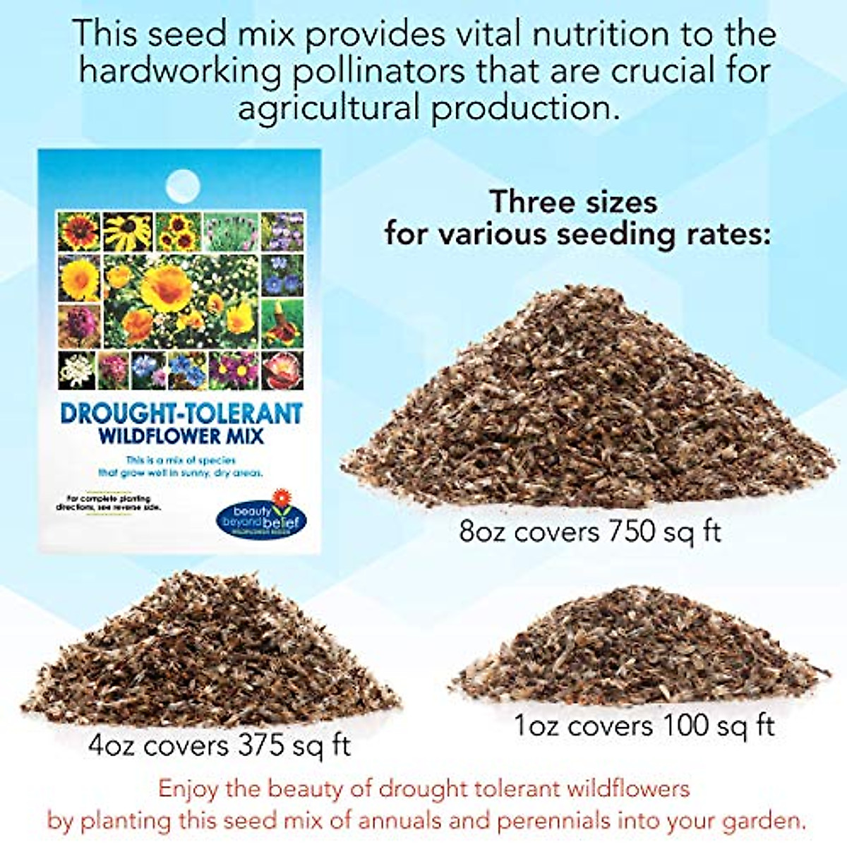 Drought Tolerant Wildflower Seeds Open-Pollinated Bulk Flower Seed Mix for Beautiful Perennial, Annual Garden Flowers - No Fillers - 4 oz Packet