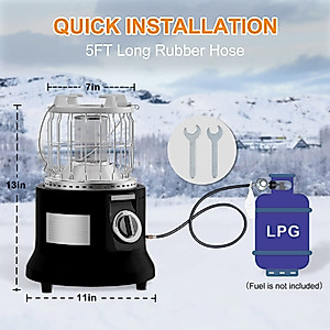AKUSAKO Upgraded Propane Heater - Portable Tent Heater, Camping Gas Heater and Stove, Patio Heaters with Pressure Reducing Valve for Outdoor/Indoor Ice Fishing Hiking Hunting Survival Emergency,Black
