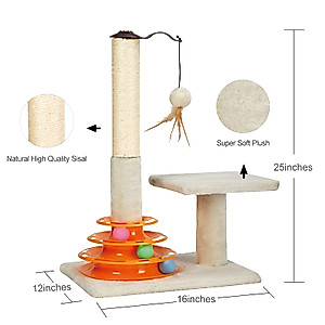 PEEKAB Tall Cat Scratching Post Kitten Sisal Scratcher Tree with Cat Tracks Toy Balls for Indoor Cats and Kittens - 25 inches