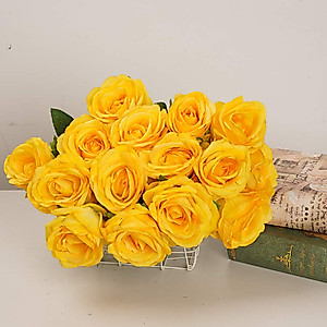 Plobach 12PCS Rose Artificial Flowers Silk Roses Single Long Stem Fake Rose Flower Bouquet Realistic Touch Blossom Arrangement for Wedding Bridal Shower Home Garden Décor (Red-Box)