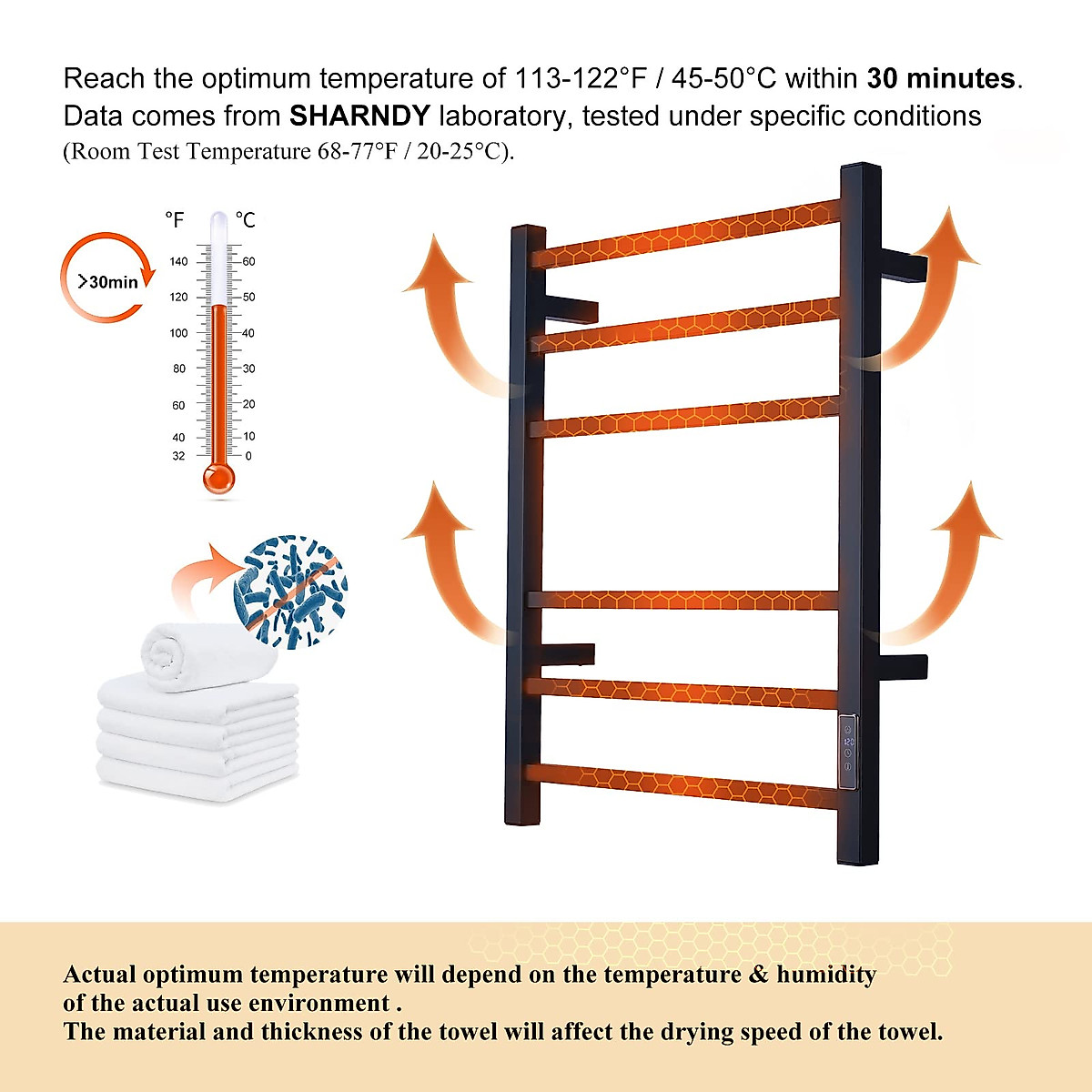 SHARNDY Towel Warmer with Built-in Timer ETW13CS for Bathroom Wall Mounted Bath Towel Heater Plug-in Electric Heated Towel Rack Brushed