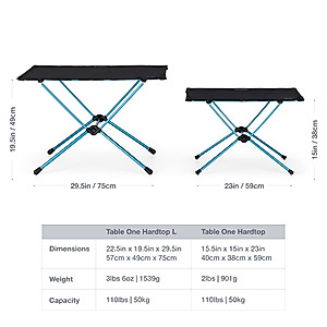 Helinox Table One Hard Top Lightweight, Collapsible, Portable, Outdoor Camping Table, Large - 29.5 x 22.5 Inches, Black