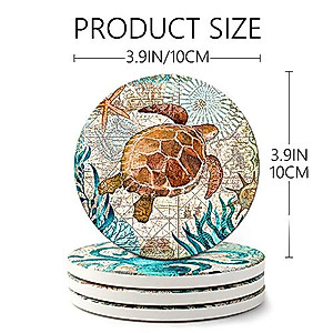 Teivio Absorbing Stone Sea Ocean Life Coasters for Drinks, Cork Base with Holder,Coastal Decor Beach Theme Tropical,for Housewarming Apartment Kitchen Bar Decor, For Wooden Table Coffee table,Set of 8