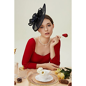 BABEYOND Tea Party Fascinator Hat for Women Kentucky Headwear Derby Pillbox Church Hat for Cocktail Wedding A-Black
