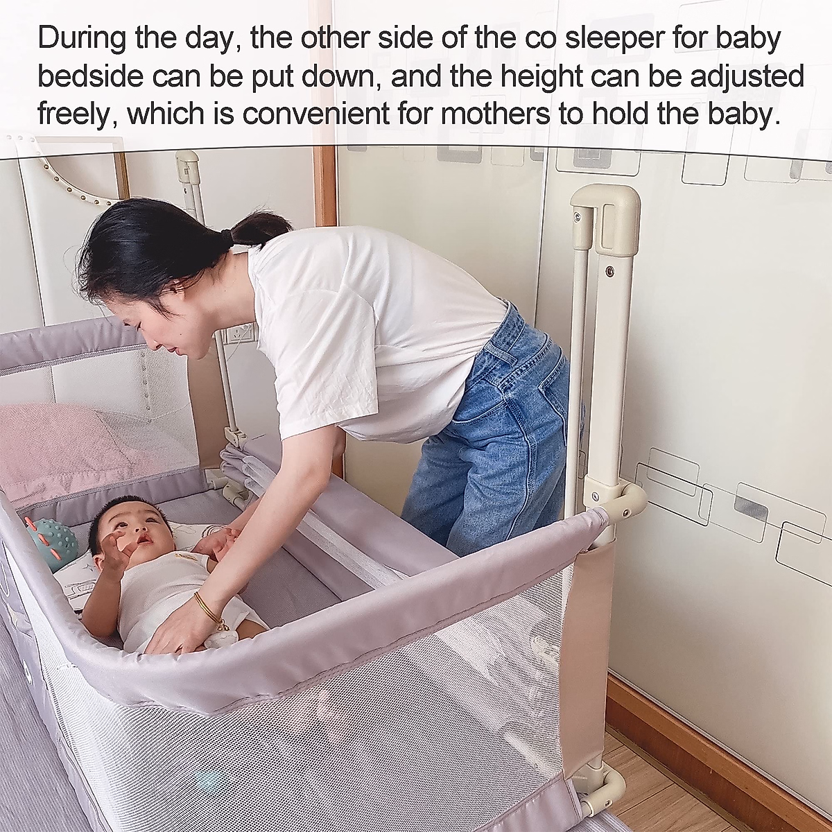 3 in 1 Baby bassinets bedside sleeper,Portable Crib,baby bed with rails,sleeper for baby in bed,sleeper bassinet attach to bed,visible mesh window,soft washable liner and Aluminum alloy bracket ( Colo