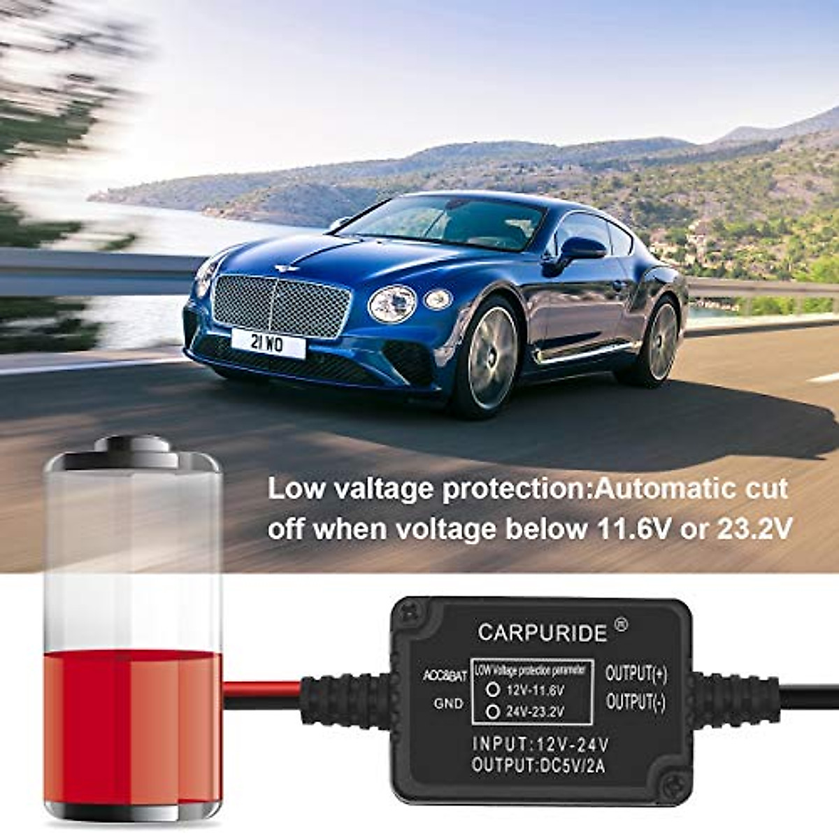 Dash Cam Hardwire Kit, Micro USB Port, DC 12V - 24V to 5V/2A Max Car Charger Cable kit with Fuse, Low Voltage Protection for Dash Cam Cameras (Micro USB and Fuse Kit)