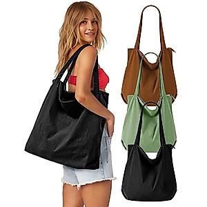 Women Corduroy Tote Bag With Zipper, Large Shoulder Hobo Bags Casual Cute Handbags Big Capacity Travel Shopping Work Bag Aesthetic With Pocket