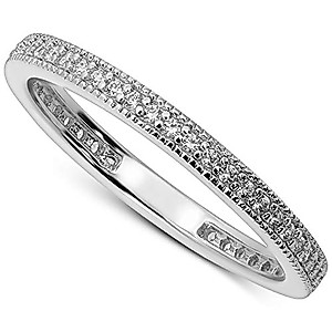 ORO LEONI 925 Sterling Silver Cubic Zirconia Stackable Ring. (SILVER-2, 8)