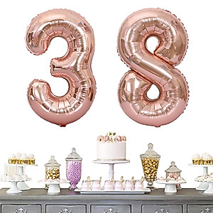 Ceqiny 40 Inch 38th Number Balloon Mylar Balloon Giant Balloon Alphabet Foil Balloon for Birthday Party Wedding Bridal Shower Engagement Photo Shoot Anniversary Decoration, Rose Gold Digit 38 Balloon