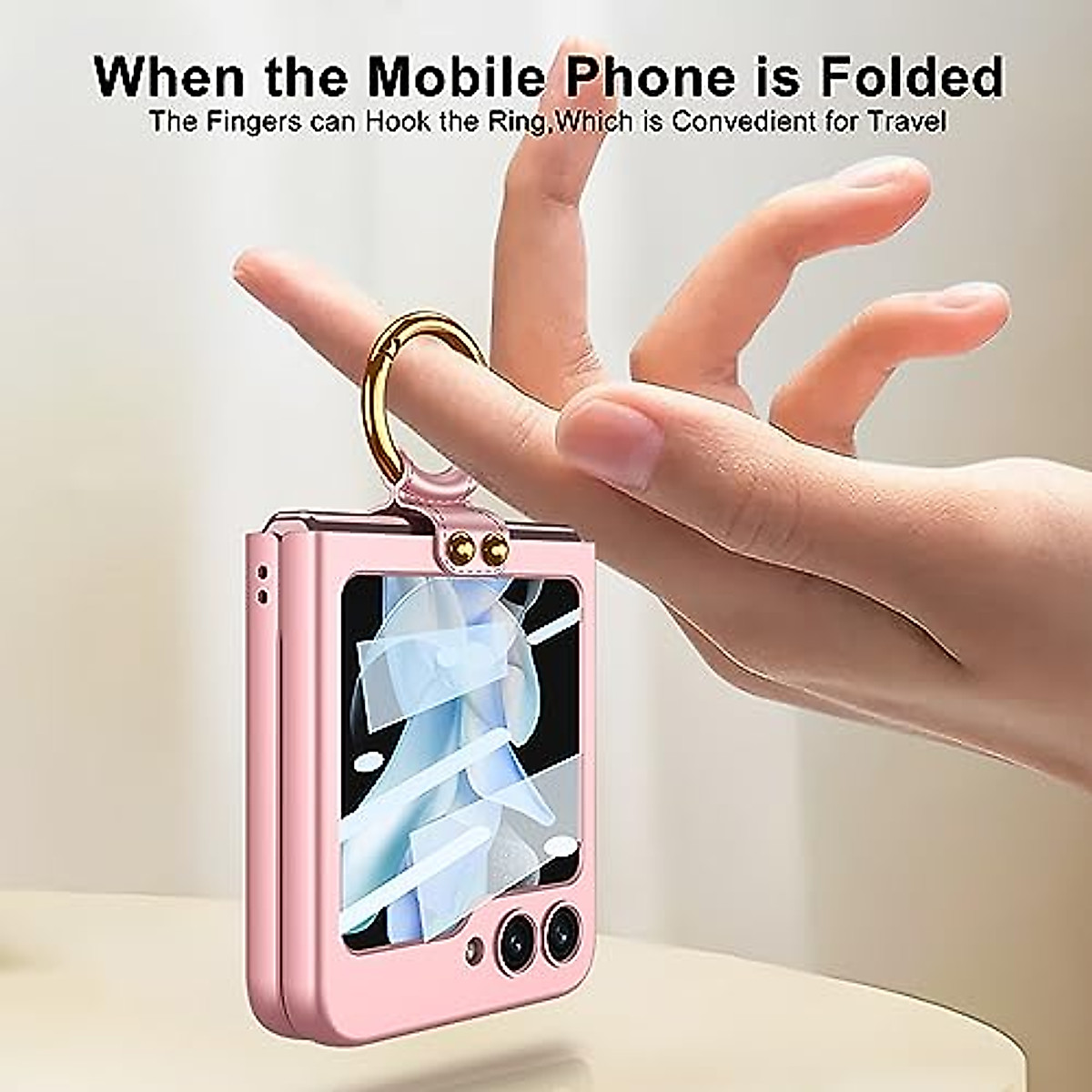 DOOTOO for Samsung Galaxy Z Flip 5 Case with Ring Holder Matte PC Built-in 9H Glass Screen Protector All-Inclusive Shockproof Case (Pink)