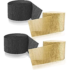 Crepe Paper Streamers, 2 Roll s Each Color Party Streamer Decorations Wedding Decoration Streamers Party Streamer Festival Party Decorations, Each 70.5 Feet Long (Black and Gold )
