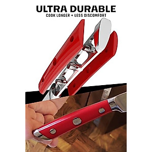 DALSTRONG Steak Knife Set - 8 Piece - 5 inch Straight Edge Blade - Gladiator Series Elite - Forged High-Carbon German Steel Dinner Kitchen Knife - Red ABS Handle - Folding Block Set - NSF Certified