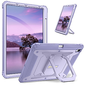 Fintie Case for iPad Air 5th Generation (2022) / iPad Air 4th Gen (2020) 10.9 Inch - [Tuatara Magic Ring] 360 Degree Rotating Grip Stand Shockproof Rugged Cover with Screen Protector, Lilac Purple