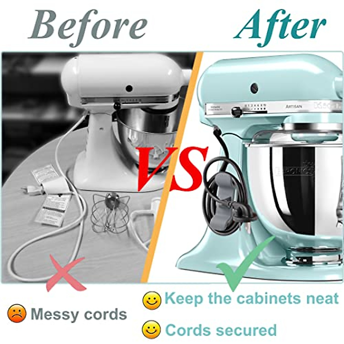 Cord Organizer for Appliances, Kitchen Mixer Cord Wrapper Organizer for Clutter Free Kitchen Space, Compatible with Kitchen Stand Mixers, Coffee Maker, Pressure Cooker and Air Fryer 2Pcs