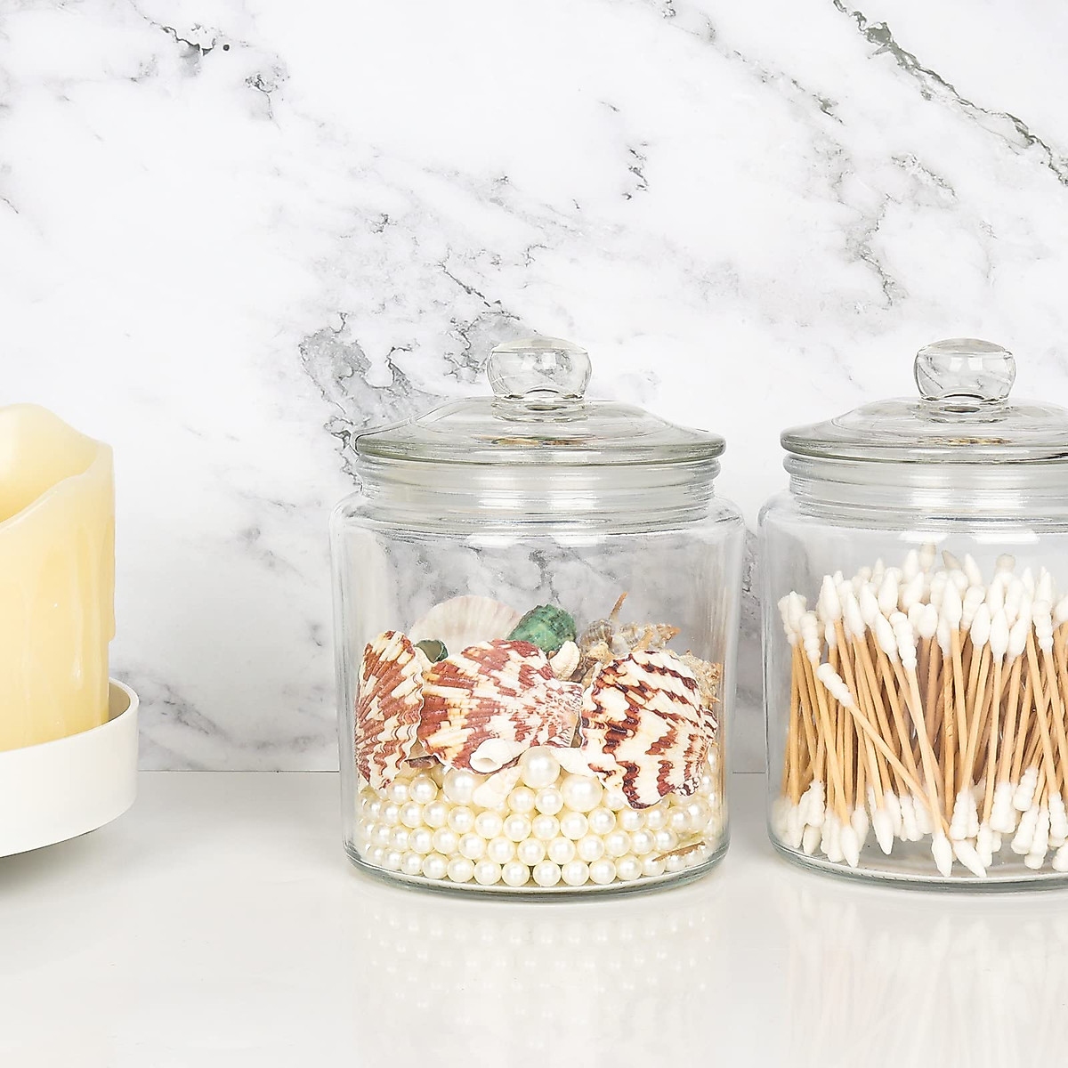 Keketin 32 oz Glass Cookie Jar,Set of 6 Glass Jars with Lids 1 Liter,Airtight Food Storage Containers Glass Apothecary Jars for Kitchen,Glass Kitchen Canisters for Sugar,Flour,Pasta,Snacks,Tea & Rice