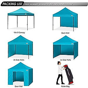 ABCCANOPY Heavy Duty Ez Pop up Canopy Tent with Sidewalls 10x10, Turquoise