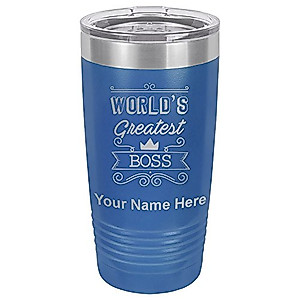 LaserGram 20oz Vacuum Insulated Tumbler Mug, World's Greatest Boss, Personalized Engraving Included (Dark Blue)