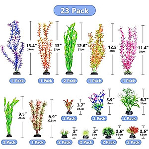 Fishdance Aquarium Plants, Artificial Fish Tank Decorations Decor Plastic Plants Set 23 Pcs
