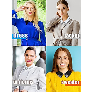 Giegxin 6 Pieces Rhinestones Half Shirt Blouse Dickey Collar Fake Collar Rhinestone Shirt Detachable Collar for Women Outfits(Black and White)