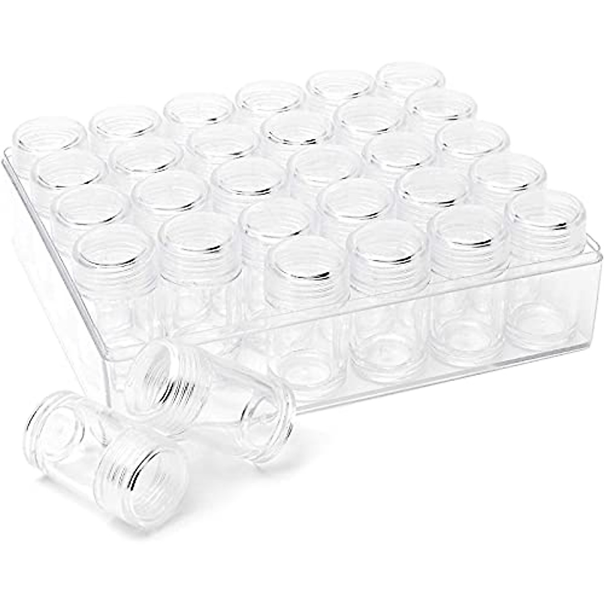 Juvale Plastic Box Storage with Jar Containers for Glitter, Beads, Rhinestones (6.5 x 2 x 5.5 In)