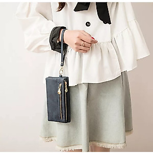 Soft Leather Long Wallet Wristlet with hand Strap Clutch Bag for Women Card holder Phone Bag (Black)