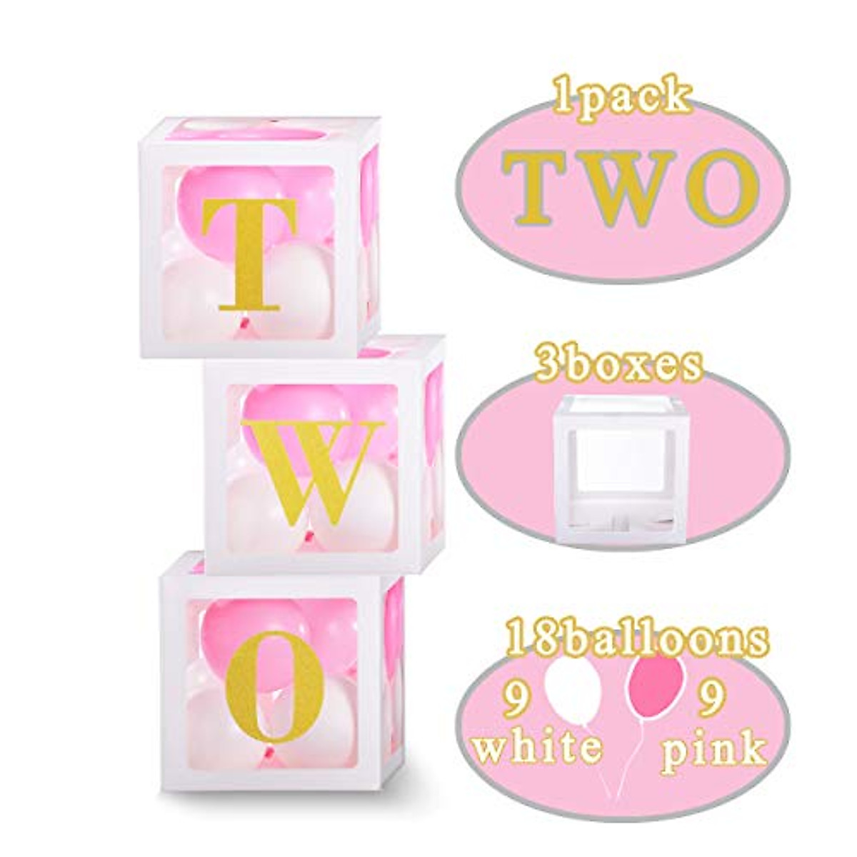 2nd Birthday Decorations for Girl TWO Balloons Boxes Decorations with Balloons for Girls Two Sweet Birthday Party Photo Props Decorations Supplies