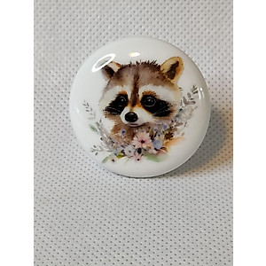Watercolor Spring Baby Animals by DC DECORATIVE Ceramic Dresser Drawer PULLS Cabinet Cupboard KNOBS (0017 Raccoon)