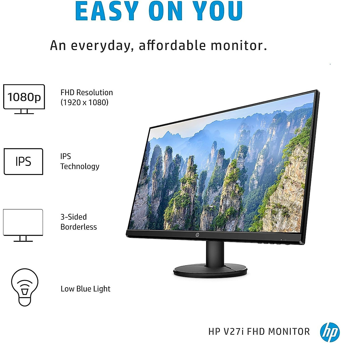 HP V27i FHD Monitor 27-inch Diagonal Full HD Computer Desktop PC Monitor IPS Panel, 3-Sided Micro Edge, Low Blue Light Screen, Anti Glare, On-Screen Control, HDMI, VGA Ports - 9SV92AA Black (Renewed)