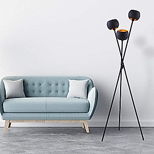 Archiology Black Modern Floor Lamp ，with 3 Matte Black Globe Head and Interwining Tripod Legs-Metal Tripod Floor Lamp for Mid-Century Living Room and Bedroom