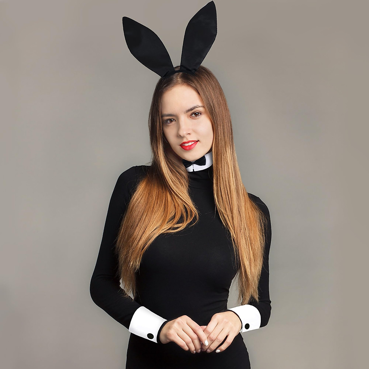 Goenb Women's Bunny Costume Set, Bunny Rabbit Ear Headband Collar Bow Tie Costume Cuffs for Women Easter Party(5PCS)
