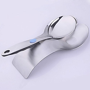 Sunwinc Double Spoon Rest Kitchen Utensil Rest Stovetop Stainless Steel,Spatula Ladle Rest Soup Ladle holder Fit for Most of Spoons and Cooking Utensils,Modern Elegant Design Spoon Rest for Kitchen