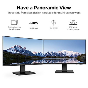 KOORUI 24 Inch Computer Monitor, FHD 1920 x 1080p Office PC Monitor IPS Display 75Hz, HDMI, VGA, 75 x 75 mm VESA Mountable, Frameless, Eye Protection and Ergonomic Tilt Adjustment