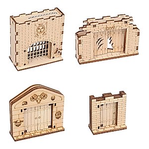 Dungeon Door & Portcullis Gate Miniatures (Set of 4) Wooden Laser Cut Open and Closed Fantasy Terrain 28mm Scale for Dungeons & Dragons, Pathfinder, D&D and Other Tabletop RPG