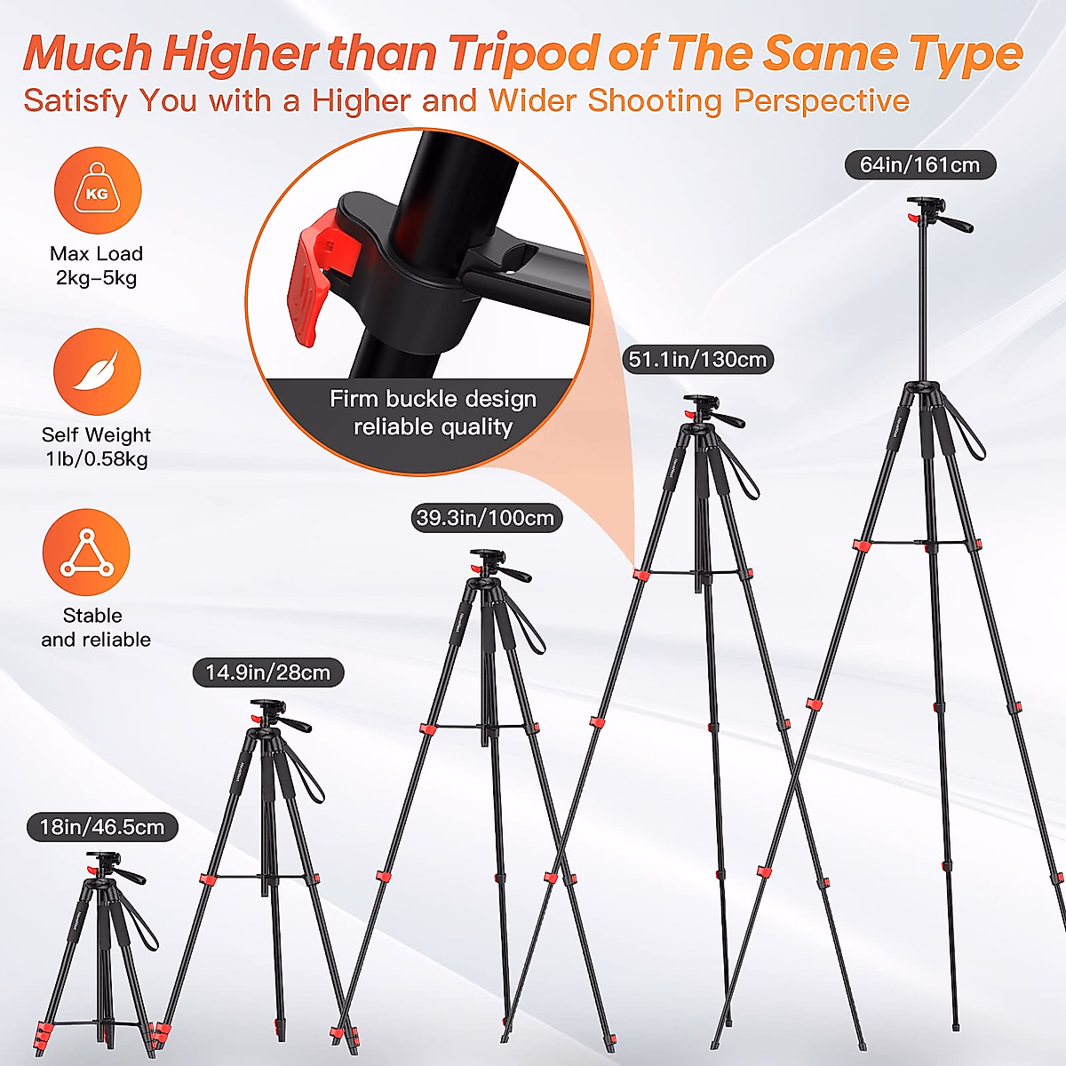 65” Phone Tripod, Tripod for iPhone, Cellphone Tripod with Remote Shutter & Phone Holder for Live Streaming & Video Recording, Compatible with iOS/Android/Camera (Included Carry Bag)