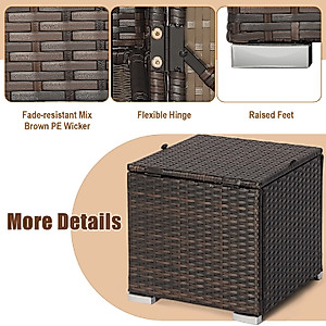 MEDIMALL Patio Wicker Ottoman Set of 2, Multipurpose Outdoor Footstool w/Removable Cushions, Rattan Side Table w/Storage, Footstool Ottoman Seat for Garden, Backyard, Poolside (Beige)