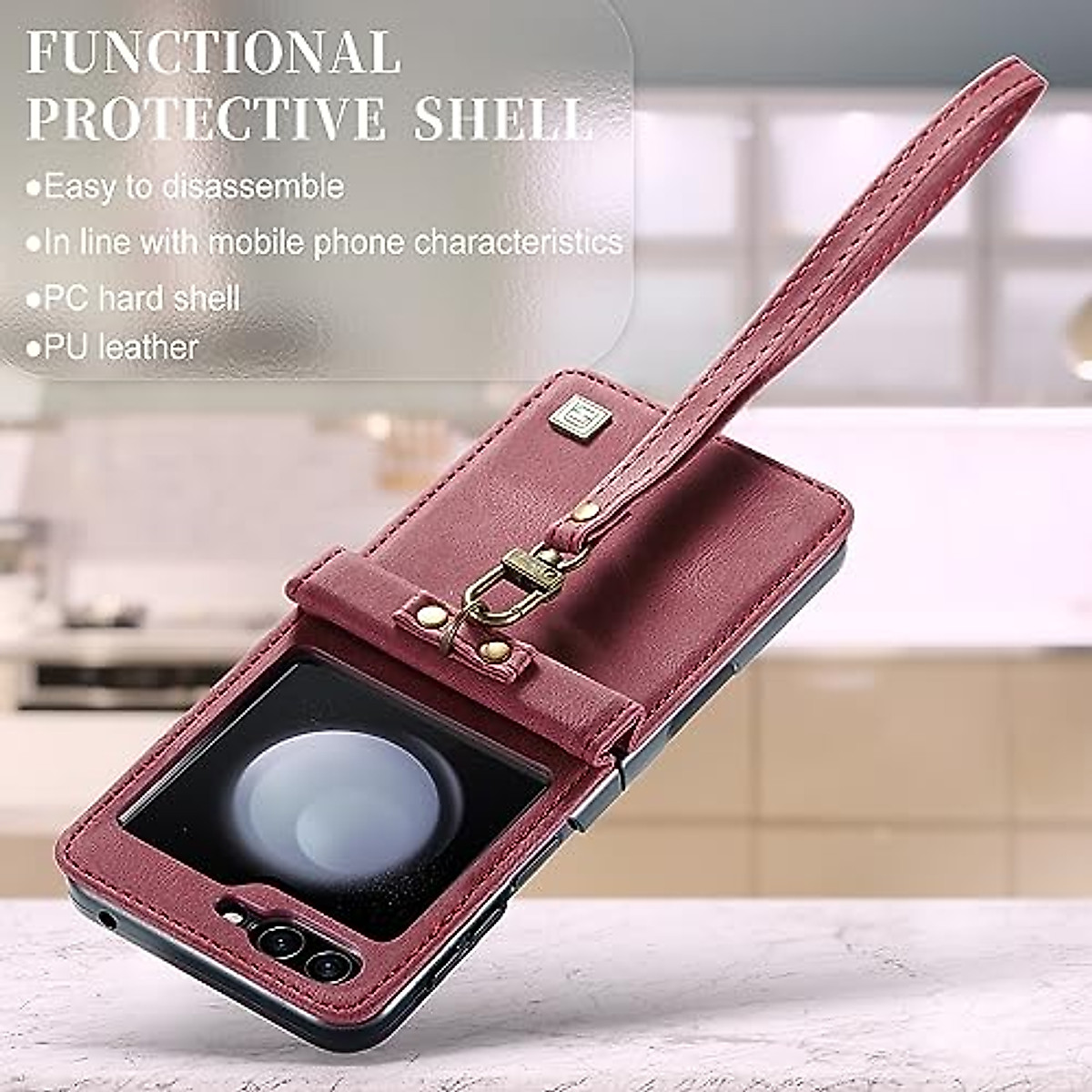 Phone Protective flip case Wallet Case Compatible with Samsung Galaxy Z Flip 5,Retro Real Cowhide Leather Folio Flip Wallet Magnetic Slim Phone Cover|Card Holder, Anti-Drop,Full Protection Protective